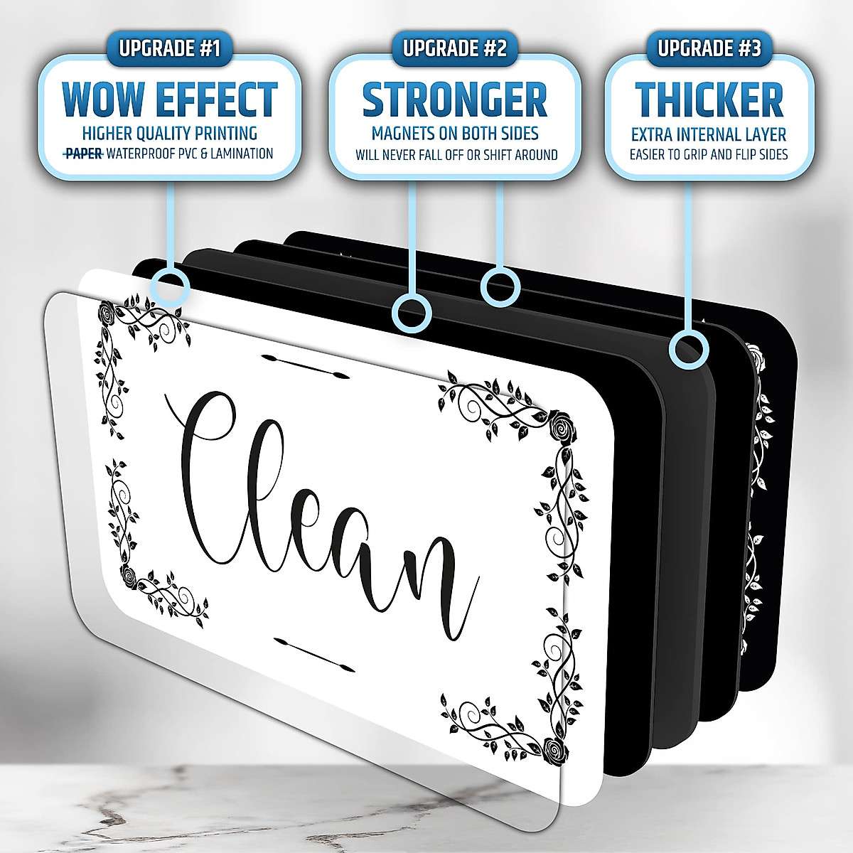 HMmagnets Dishwasher Magnet Clean Dirty Sign That Will Never Fall - Magnetic Dirty/Clean Indicator | Thicker & Stronger (Upgraded Magnets) | Doesn’t Peel | 4.5 * 2.5 Inches - Modern Decorative