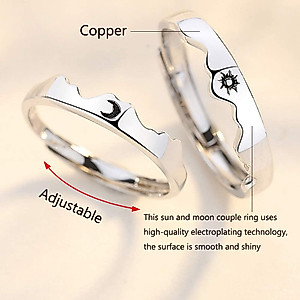Jemant Sun Moon Rings For Couples Best Friends Adjustable Engraved Cute Aesthetic Mountain Ocean Promise Relationship Matching Couples Rings For Him And Her Set Valentine's Day Gifts
