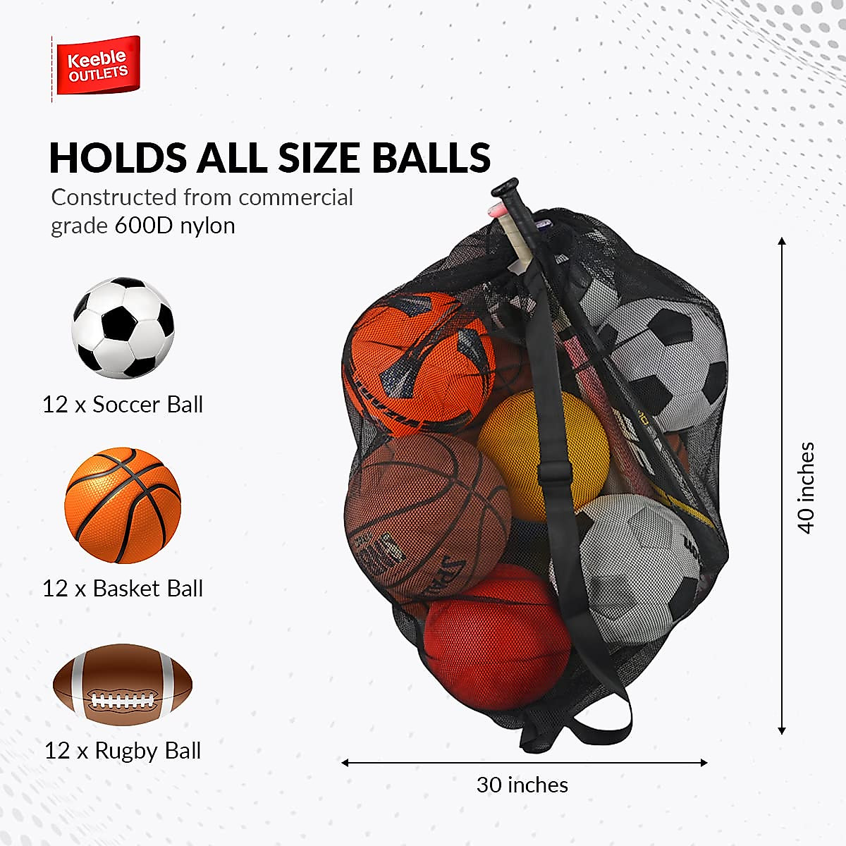 Keeble Outlets Vizari Soccer Ball Bag for Coaches and Players | Sports Equipment Bag or Beach Bag with Shoulder Strap | 30 * 40 inches Large Mesh Bag for Equipment Storage, Soccer Balls