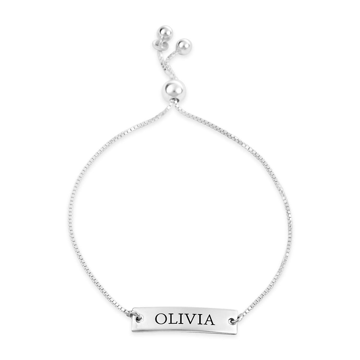 AJ's Collection Personalized Sterling Silver Adjustable Bracelet with Emergency Contact or ID Tag - Customize Front and Back with Name, Date, Initials, Phone Number, and More