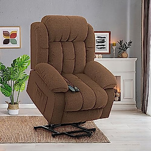 YONISEE Power Lift Chairs Recliner for Elderly with Massage and Heat - Heavy Duty Extra High Backrest Reclining Chair for Tall, Overstuffed Fabric Cozy Sofa with 2 Side Pocket, Dark Brown