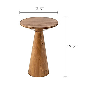 COZAYY Small Pedestal End Table Round Farmhouse Martini Table Wood Plant Stand Rustic Drink Table for Small Space Living Room, Walnut