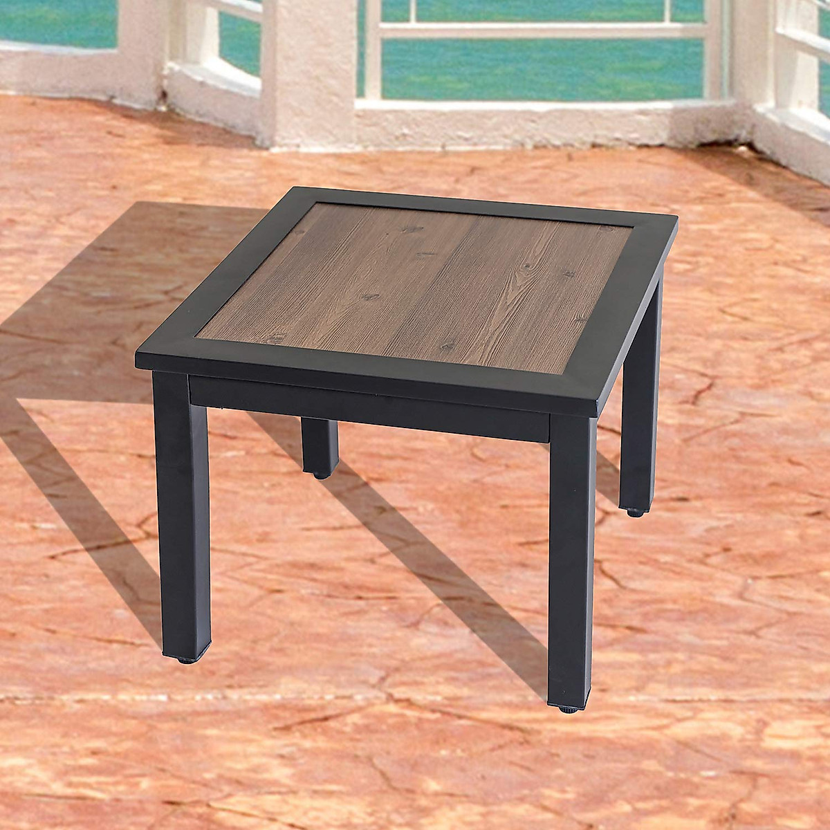 Festival Depot Patio Side Table Metal Coffee Table Table All Weather Outdoor Furniture for Bistro Porch Deck (Square)