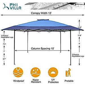 PHI VILLA Easy Set-up 13x13 Pop Up Canopy Gazebo Outdoor Tent Portable 169 sq.ft Sun Shade, Blue
