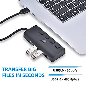 YFDSPSM USB hub 3.0 one USB 3.0 Professional Data Port and Three Common Ports.Tpye-c Interface is Suitable for Notebook MacBook MacPro macmini iMac Surface Pro XPS, Mouse and Keyboard