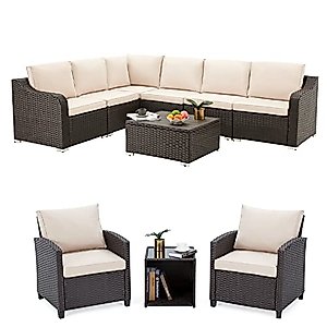 JOMEED 10-Pieces Patio Furniture Sets Rattan Wicker Outdoor Sectional Furniture Set Conversation Sofa Set with Table & Thick Cushion (10-Pieces Beige)