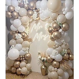 White Sand Gold Balloon Garland Arch kit 144pcs Beige Nude White with Metallic Chrome Gold Latex Balloons for Wedding Bridal Shower Engagement Party Decorations Birthday Baby Shower Supplies