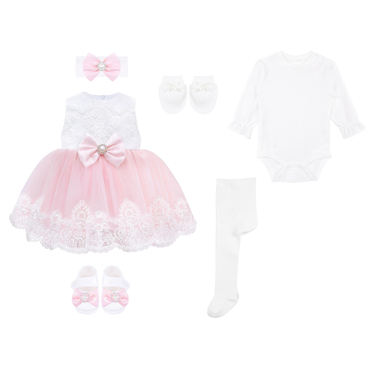 Taffy Baby Girl Newborn Pink Embroidered Princess Pageant Dress Gown 6 Piece Deluxe Set 0-3 Months