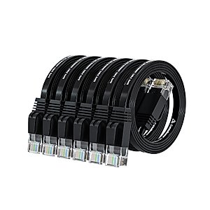 Cat 6 Ethernet Cable 3ft (6 Pack) (at a Cat5e Price but Higher Bandwidth) Flat Internet Network Cable - Cat6 Ethernet Patch Cable Short - Black Computer Cable with Snagless RJ45 Connectors