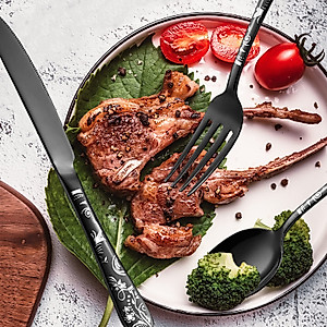 Vilihkc Unique floral pattern Silverware Set Mirror Polished Flatware Set Service for 4 Cutlery Set Stainless Steel Utensil Set for Kitchen Dishwasher Safe(20pcs)