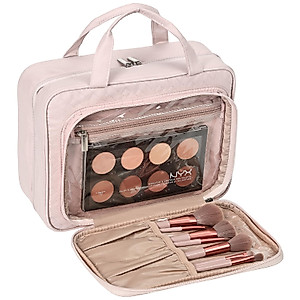 NISHEL Hanging Travel Toiletry Bag, Visible Makeup Organizer, Cosmetic Case for Journey Accessories, Bathroom Shower, Pink