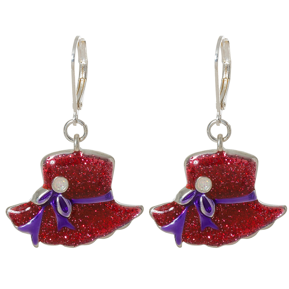 Artisan Owl - Glittering Red Hat Society Dangling Earrings and Brooch Pendant Pin Set