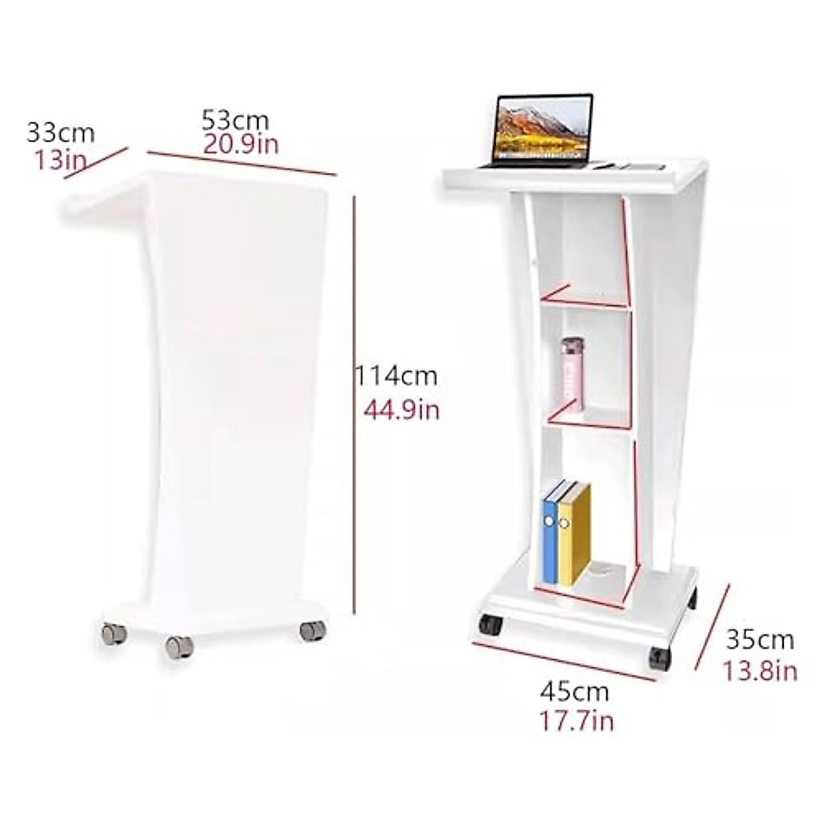 Floor Standing Podium Church Lecterns Simple Podium Stand Easy to Assemble Pulpits with Casters and Storage Space Lecterns