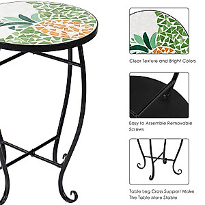 display4top Mosaic Round Outdoor Accent Table,Plant Flower Stand,Round Side Table (Yellow)