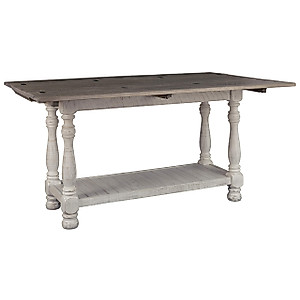 Signature Design by Ashley Havalance Farmhouse Sofa Table, Flip Top Design for Additional Dining Space and Fixed Lower Shelf, Gray & White with Weathered Finish