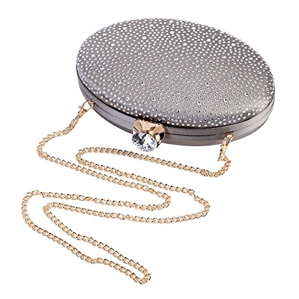 Damara Womens Oval Sparkling Rhinestones Back Smooth Evening Bag,Red