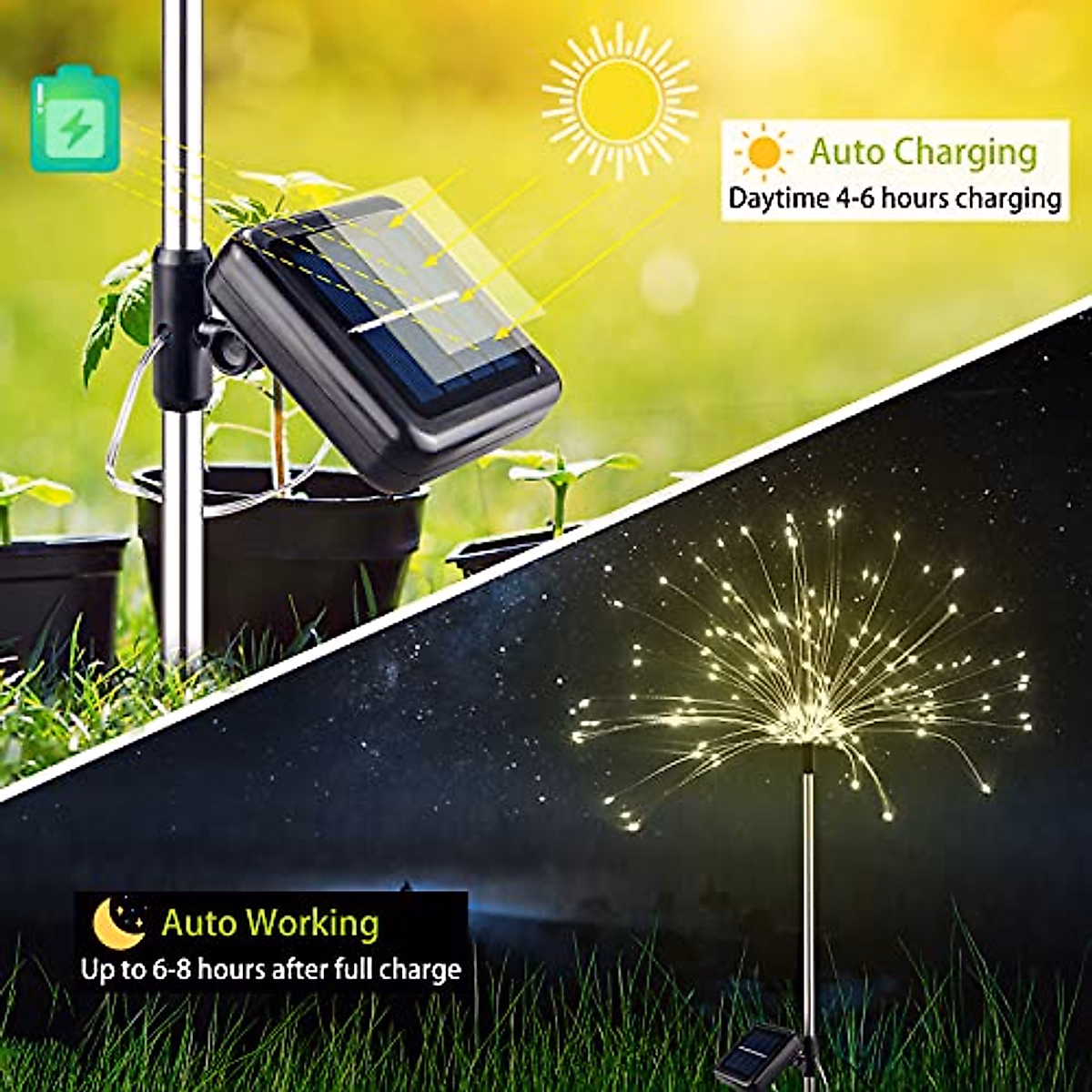 VILLTAK Firework Solar Lights, Outdoor Chandelier, 180 LED Starburst Lights, 8 Modes Solar Chandelier, DIY Decorative Garden Fireworks Lamp for Gazebo Christmas Party, Warm White, Large