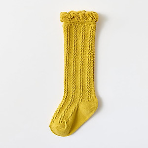 Toptim 4 Pairs Baby Toddlers Cable Knit Knee High Socks for Boy and Girls (Gray,White,Yellow,Navy Blue, 0-12 Months)