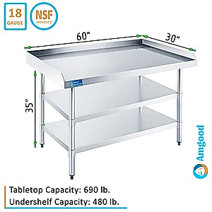 AmGood Commercial Work Table with Backsplash and Side Splashes and Two Shelves | Stainless Steel Prep Table for Kitchen, Restaurant, Garage, Laundry | NSF (30" Width x 60" Length)