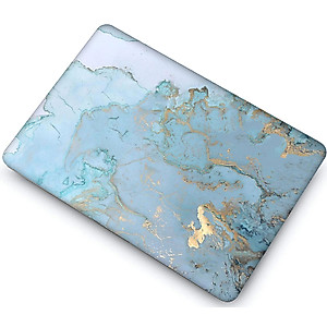 Blue Gold Marble Hard Cover Compatible with MacBook Air 13/13.3 Inch Case 2017 2016 2015 2014 2013 2012 2011 2010 A1466/A1369, AMCJJ Plastic Laptop Hard Shell Case & Keyboard Cover & Screen Protector