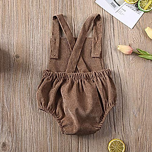 Kuriozud Infant Baby Boy Girl Corduroy Romper Plain Bodysuit Crossback Strap Clothes (Coffee, 12-18 Months)