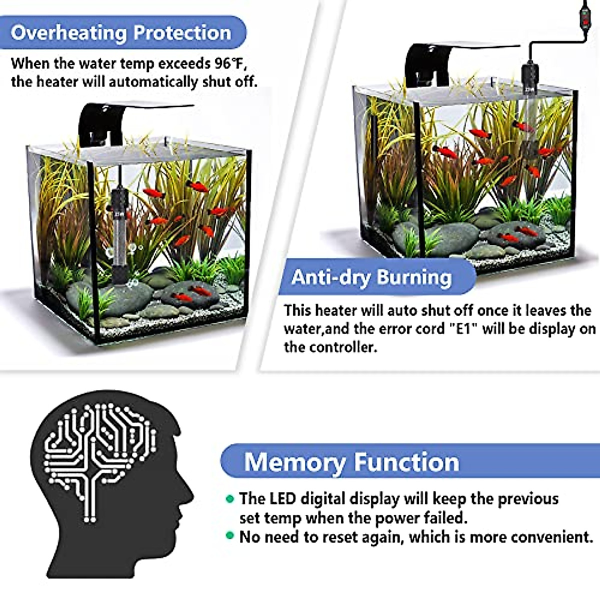 Aquarium Heater 25W Small Fish Tank Heater Submersible 25W 50W 100W, Precise Temperature Control with Intelligent Memory Function, External LED Digital Temp Controller Suitable for Betta Fish Turtle