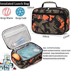 Yvechus Camo Backpack Set with Lunch Bag Lightweight Waterproof School Backpack Bookbag for Boys Girls (B-Style Camo Orange)