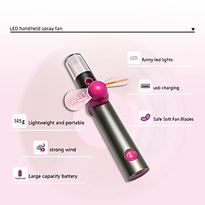 KALAWA Handheld Fan Portable Misting Fan, 3 in 1 Mini Portable Fan, Rechargeable Personal Fan with LED Light Nightlight, Battery Operated Spray Water Fan for Travel, Office, Outdoor