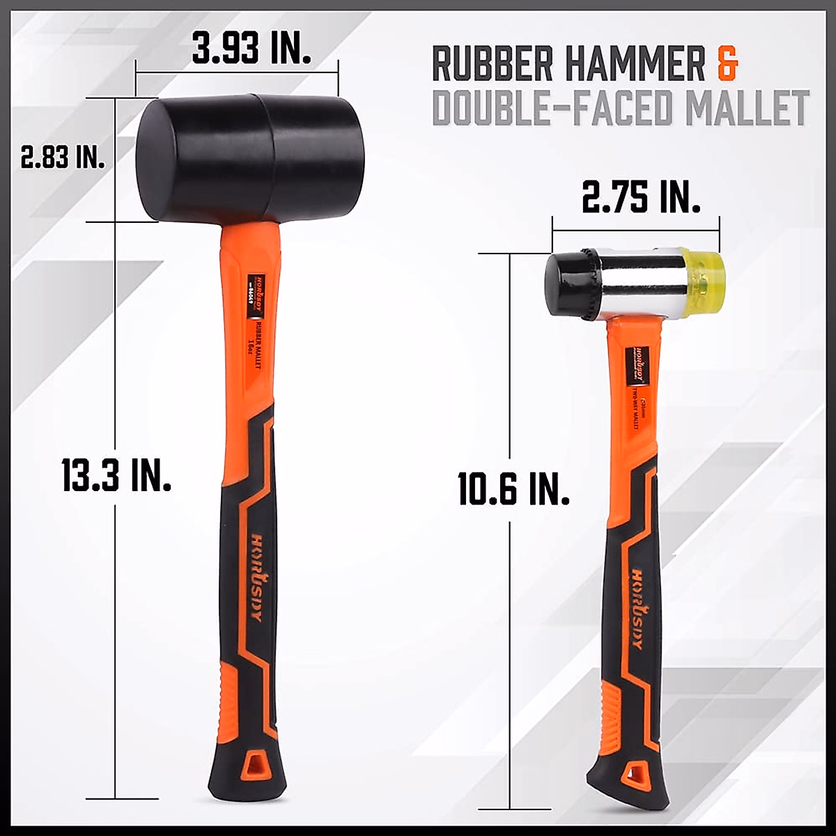 HORUSDY 2-Piece Rubber Mallet, 16oz Rubber Mallet Hammer and 35mm Double-Faced Soft Mallet, Fiberglass Rubber Mallet Handle
