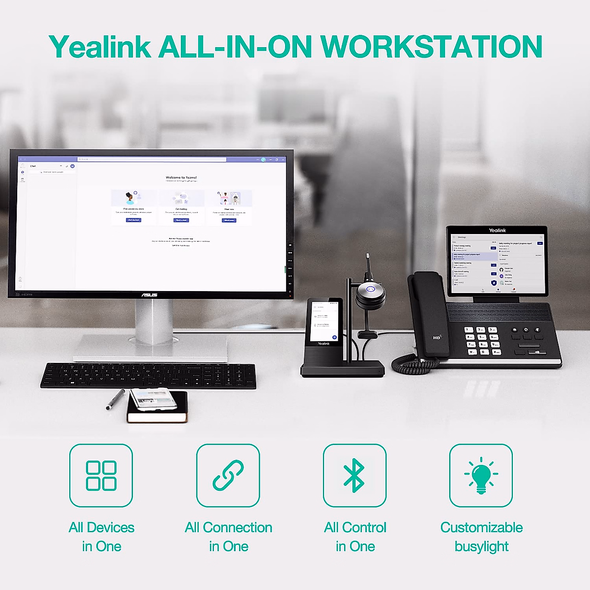 Yealink WH66 Wireless Headset Bluetooth Headset with Microphone Teams Zoom Certified DECT Headset for Office VoIP Phone IP Phone Teams Phone Workstation for UC Communication