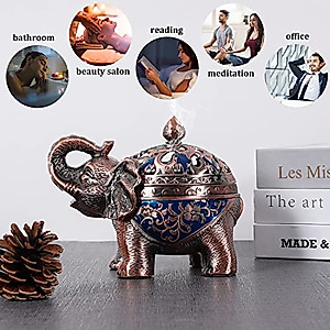 SogYupk Elephant Incense Burner with Lid,Metal Incense Holder Office/Home/Bathroom Vintage Incense Burner Decorative Ornaments,Handmade Incense Burner Gift for Meditation Yoga Lovers(Blue)