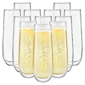 Kitchen Lux 10oz Stemless Champagne Flutes- Set of 12 Champagne Glasses – Elegant Highball Tumblers - Premium Clear Glass, Wine, Shots, Cocktails, Champagne, Mimosa for Parties – Dishwasher Safe