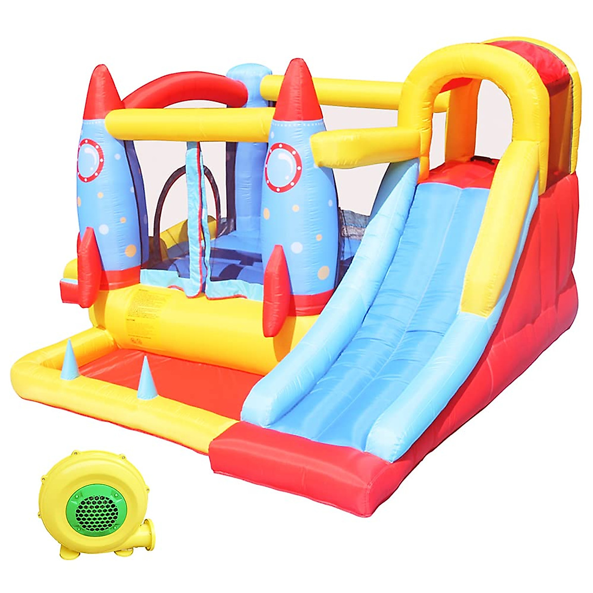 Doctor Dolphin Inflatable Rocket Bounce House with Blower,Inflatable Bouncy House for Kids Outdoor,Toddle Jumping Bounce House with Slide for Backyard Party