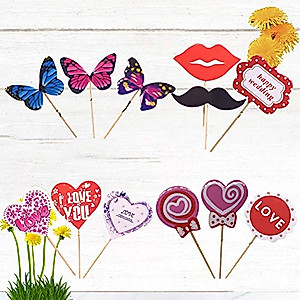 Amosfun Birthday Cake Toppers Double- Sided Printing Cake Picks Romantic Cake Decor Paper Creative Cake Toppers Cake Decorative Plug Flag for Party Cake Decortion