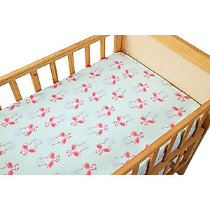 Tontukatu Stretchy Fitted Crib Sheets Set 2 Pack Portable Crib Mattress Topper for Baby Girl Boy,Ultra Soft Jersey Knit,Full Standard Flamingo Elephant Horse Lt Green Pink