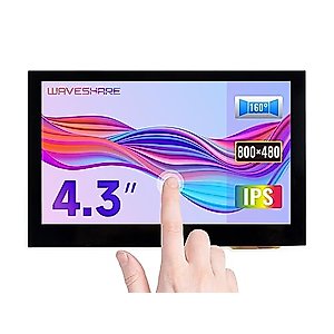 waveshare 4.3inch Capacitive Touch Screen LCD Compatible with Raspberry Pi 5/4B/3B+/3A+/2B/B+/A+/Zero/Zero W/WH/Zero 2W CM3+/4 800×480 Resolution HDMI IPS Supports Jetson Nano/Windows