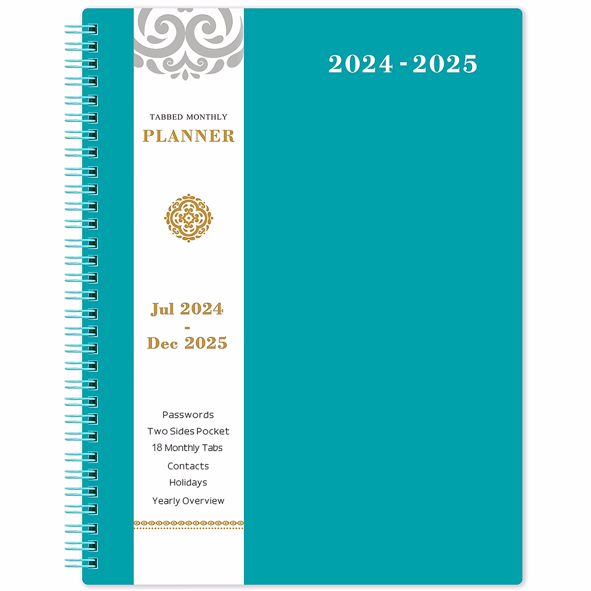 2024-2025 Monthly Planner - Monthly Planner/Calendar 2024-2025, 12-Month Planner with Tabs, JUL. 2024 - JUN. 2025, 8.5" x 11", Contacts + Dual-Sided Pocket + Thick Paper + Twin-Wire Binding - Green