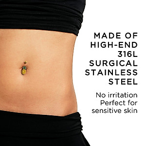 Pierce2GO Gold Pineapple & Weed Marijuana Belly Button Ring - 14G Surgical Steel Pineapple Belly Button Ring - Belly Button Rings Piercing for Women – 7/16”