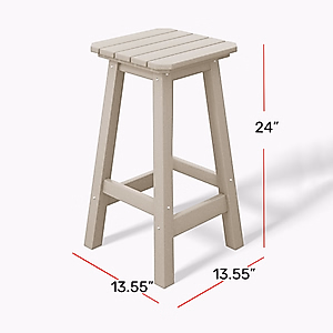Costaelm 24" Height Outdoor Bar Stools, All-Weather Bar Stools, Adirondack Poly Patio Square Bar Stool for Patio, Deck, Kitchen Counter and Garden, Lime