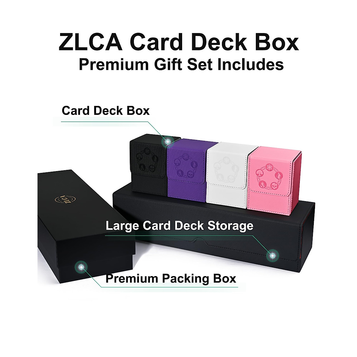 ZLCA Card Deck Box 5 In 1, Include 1600+ Premium Trading Card Storage Box with Dice Tray, and 4 PCS Card Deck Case for MTG, TCG, Sports Cards, Card Gaming Accessories Present Set (Black & Red Set)