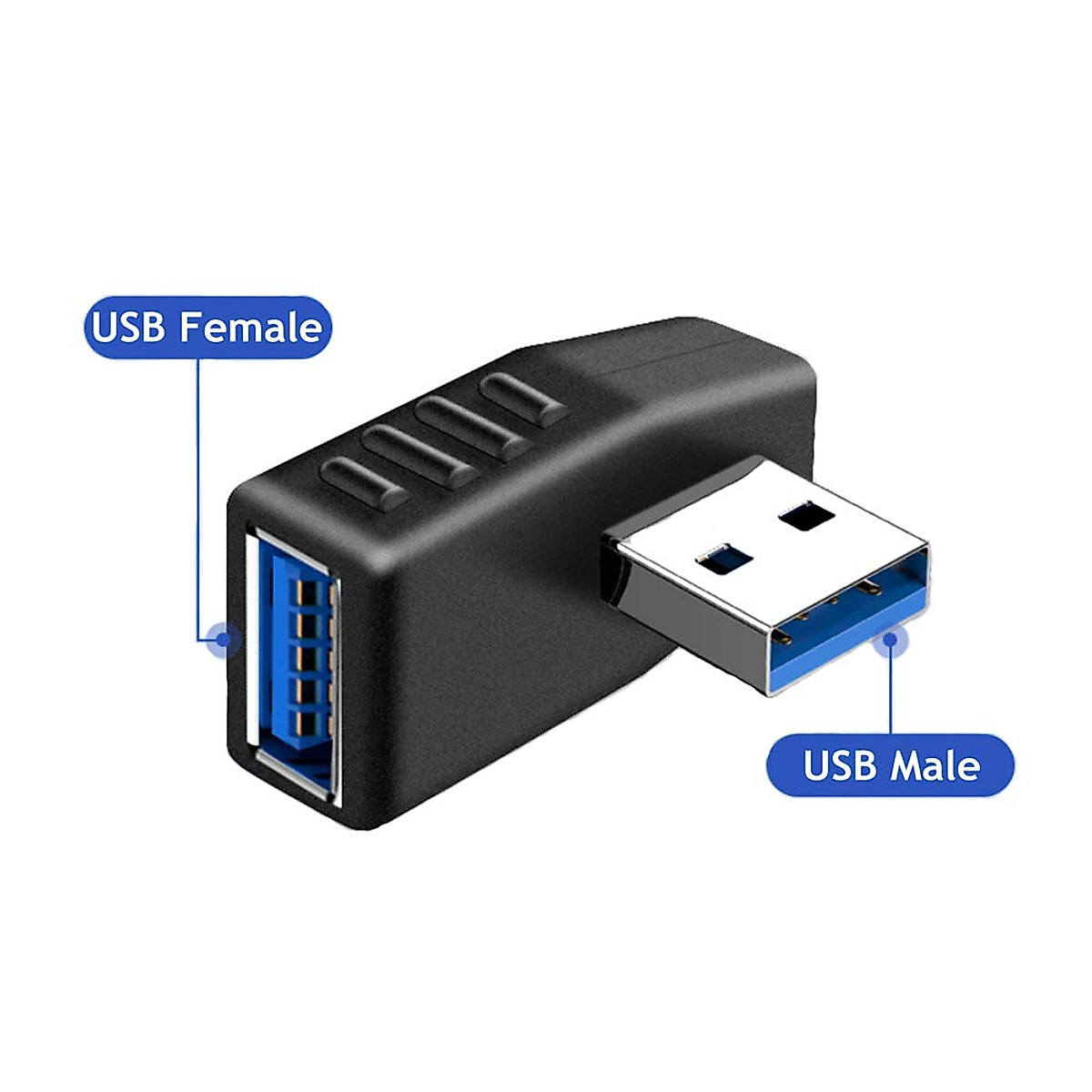 Urtop 4 Pack USB 3.0 Male to Female Angle Adapter, Left Right Up and Down Angle 90 Degree 270 Degree USB Cable Extender Connector Support Data Sync & Max 2A Charging