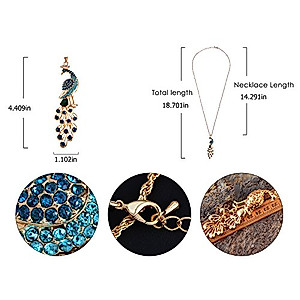 Alilang Golden Tone Blue Green Colored Rhinestone Peacock Bird Pendant Chain Necklace