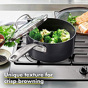 GreenPan SearSmart Hard Anodized Healthy Ceramic Nonstick, 2QT Saucepan Pot with Lid, PFAS-Free, Textured Surface, Dishwasher Safe, Black