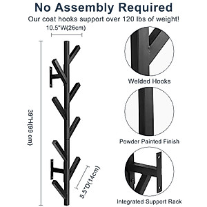 Barydat 2 Pack Coat Rack Wall Mount 39 Inch Vertical Wall Mounted Coat Rack Modern Metal Hanging Wall Coat Hanger Wall Coat Tree for Hats Clothes Purse Jackets Bags Entryway Bedroom Living Room Black