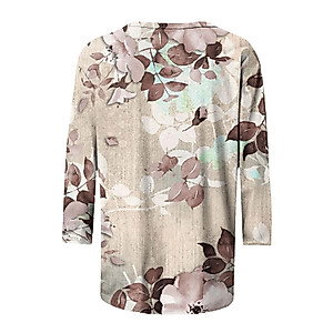 Tuianres Summer Tops for Women 2023 Trendy Crew Neck Retro T-Shirts Blouse 3/4 Sleeve Casual Cute Floral Print Tunic Shirts gift card balance on my account amazon