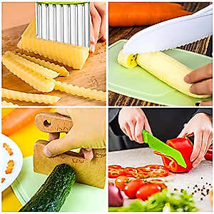FGSAEOR Toddler Knife Set (6 PCS), Montessori Kitchen Tools for Real Cooking and Knives Cutting, Kids Safe Plastic Knife Include Wooden Knife, Wavy Chopper Knife, Potato Slicers, Serrated Edge Knives