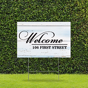 Signs Board Personalized Welcome 106 First Street Yard Signs with Stakes House Warming Gift Encouraging for Garage Sales Rent Open House Construction 12"x18"