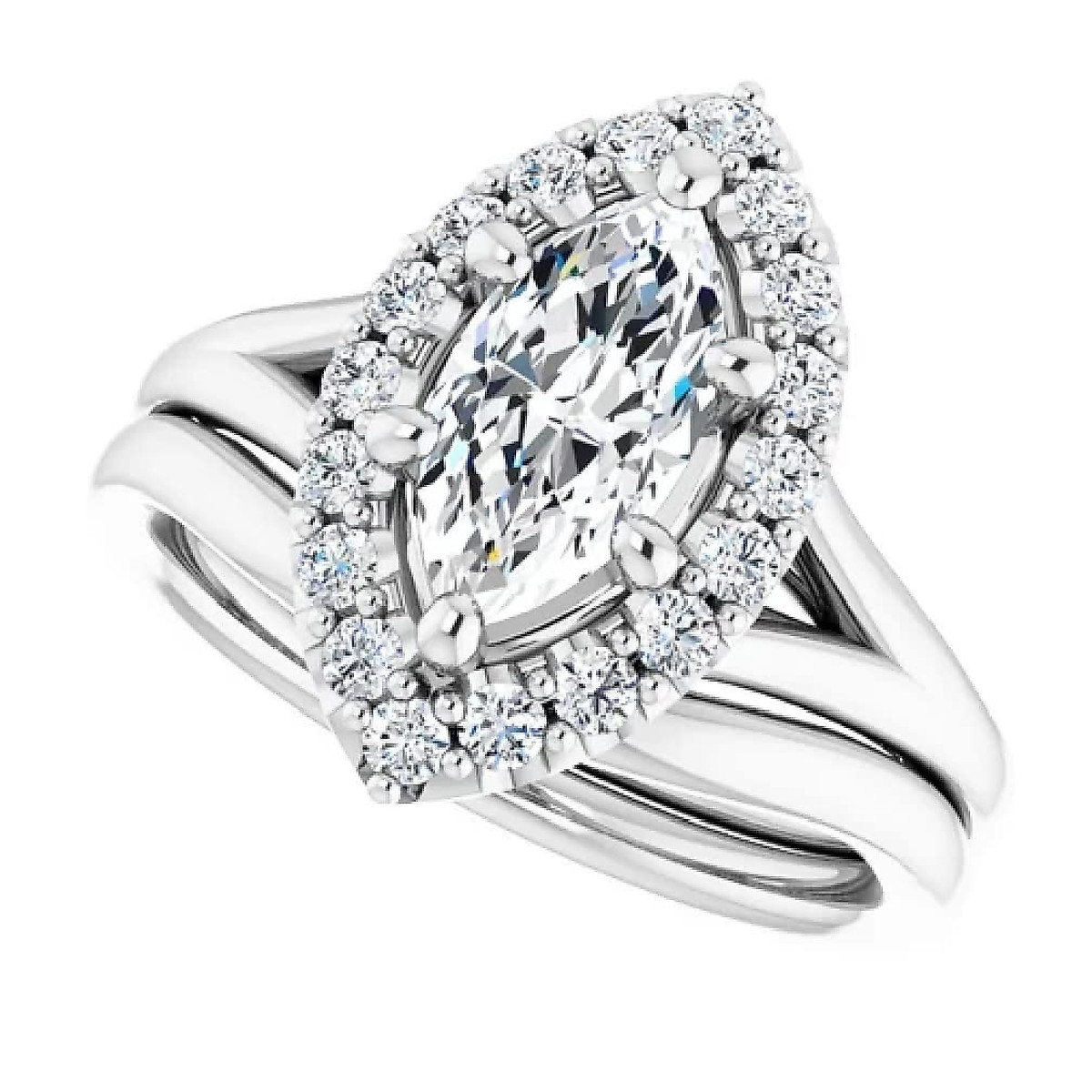 Marquise Moissanite Engagement Ring Set 1 CT Handmade 10K Solid White Gold Rings for Women Solitaire Colorless Diamond Anniversary Halo Bridal Wedding Ring Proposal Gifts VVS1 Colorless