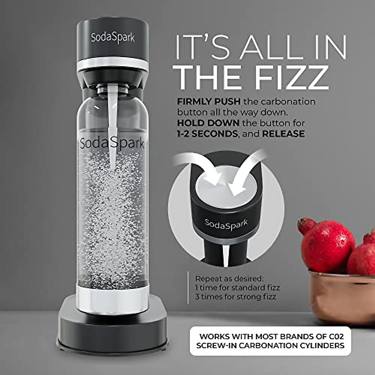 Modern Design Sparkling Water Maker – Soda Water Maker with 1l BPA-Free Reusable Bottle–Carbonated Water Maker for Home – Soda Streaming Machine for Seltze (SS697B)