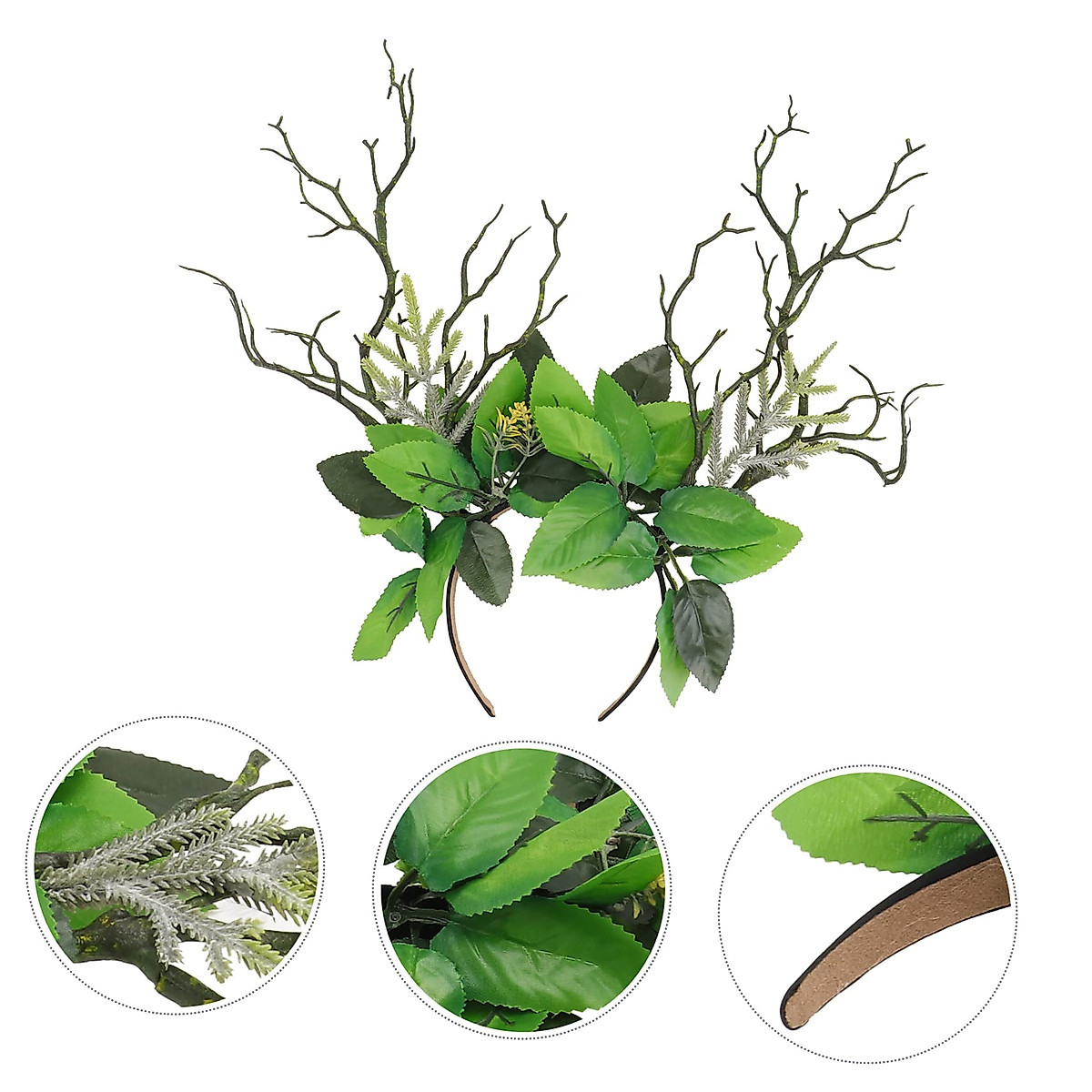 FRCOLOR Green Branch Crown Woodland Headband Halloween Goth Antler Headpiece Floral Fairy Hairband for Women Girls Branch Leaves Hair Accessories